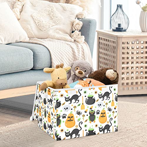 innewgogo Happy Halloween Pumpkins Cat Owl Skull Storage Bins with Lids for Organizing Closet Organizers with Handles Oxford Cloth Storage Cube Box for Books