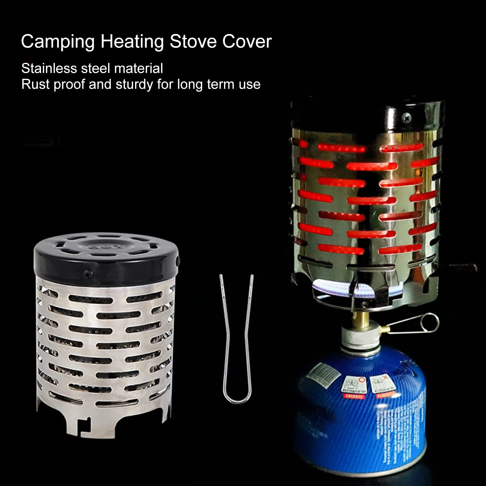 Fdit Camping Mini Heater, Camping Heating Stove Cover Portable Stainless Steel Camping Stove Accessories for Outdoor Winter Fall