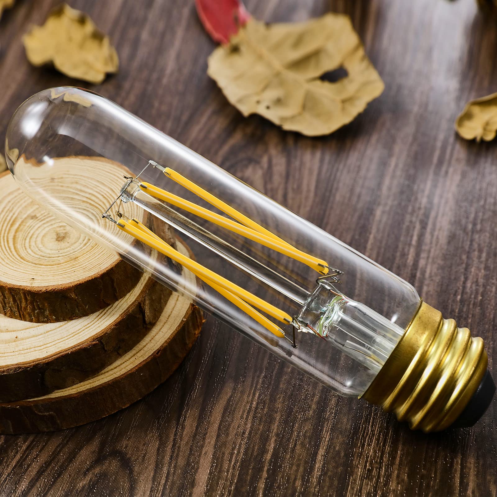 Dimmable T10 Led Bulb,Dimmable Tube Vintage LED Edison Bulbs 100 Watt Equivalent,1000LM,3000K Soft White, Clear Glass,E26 Led Tubular Filament Light Bulb for Cabinet Display Cabinet etc,6 Pack.