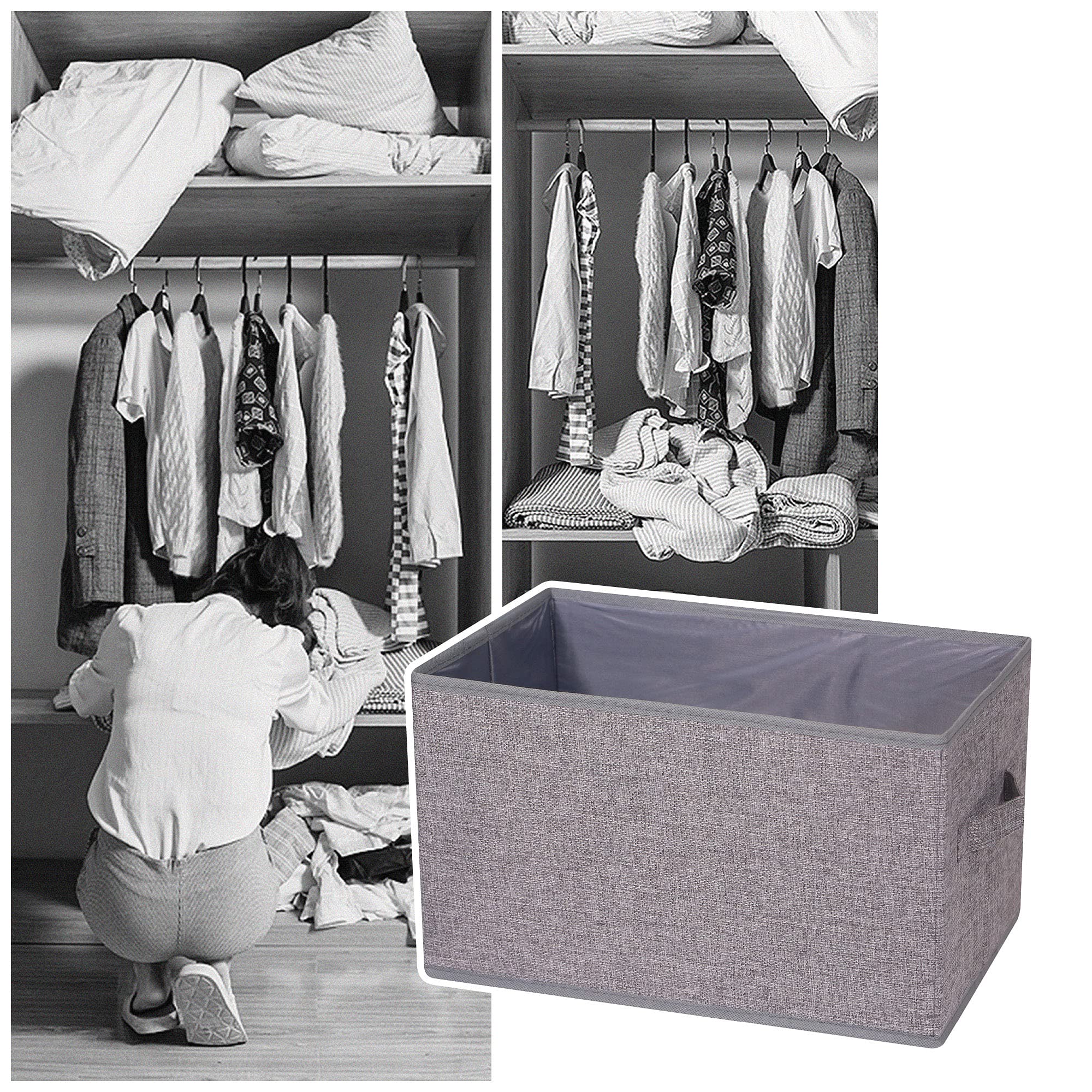 TENABORT 5 Pack Large Foldable Closet Storage Bins with Handle, Fabric Storage Organizer Cube Colth Containers Linen Box Shelf Baskets for Clothes Clothing Shelves Wardrobe Home Office