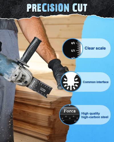 FORCA Multi Tool Blades Kits, 105pcs Universal Oscillating Tools Saw Blades for Wood, Fine Tooth Multitool Blades, Durable High Carbon Steel Fit Milwaukee Dewalt Makita Dremel Bosch 95% Oscillating To