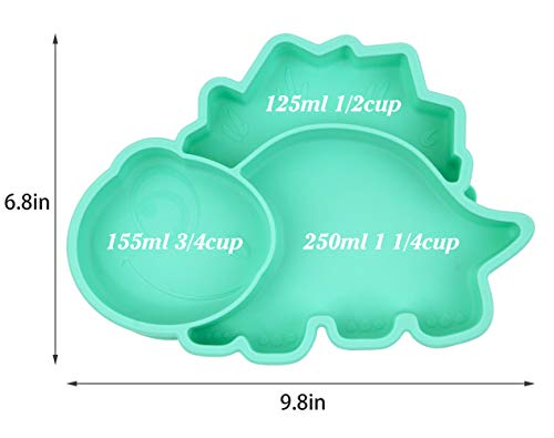Qshare Suction Plates for Baby,Silicone Plates,Toddler Suction Divided,Baby Feeding Plates,Toddler Plate Microwave & Dishwasher Safe (Mint)