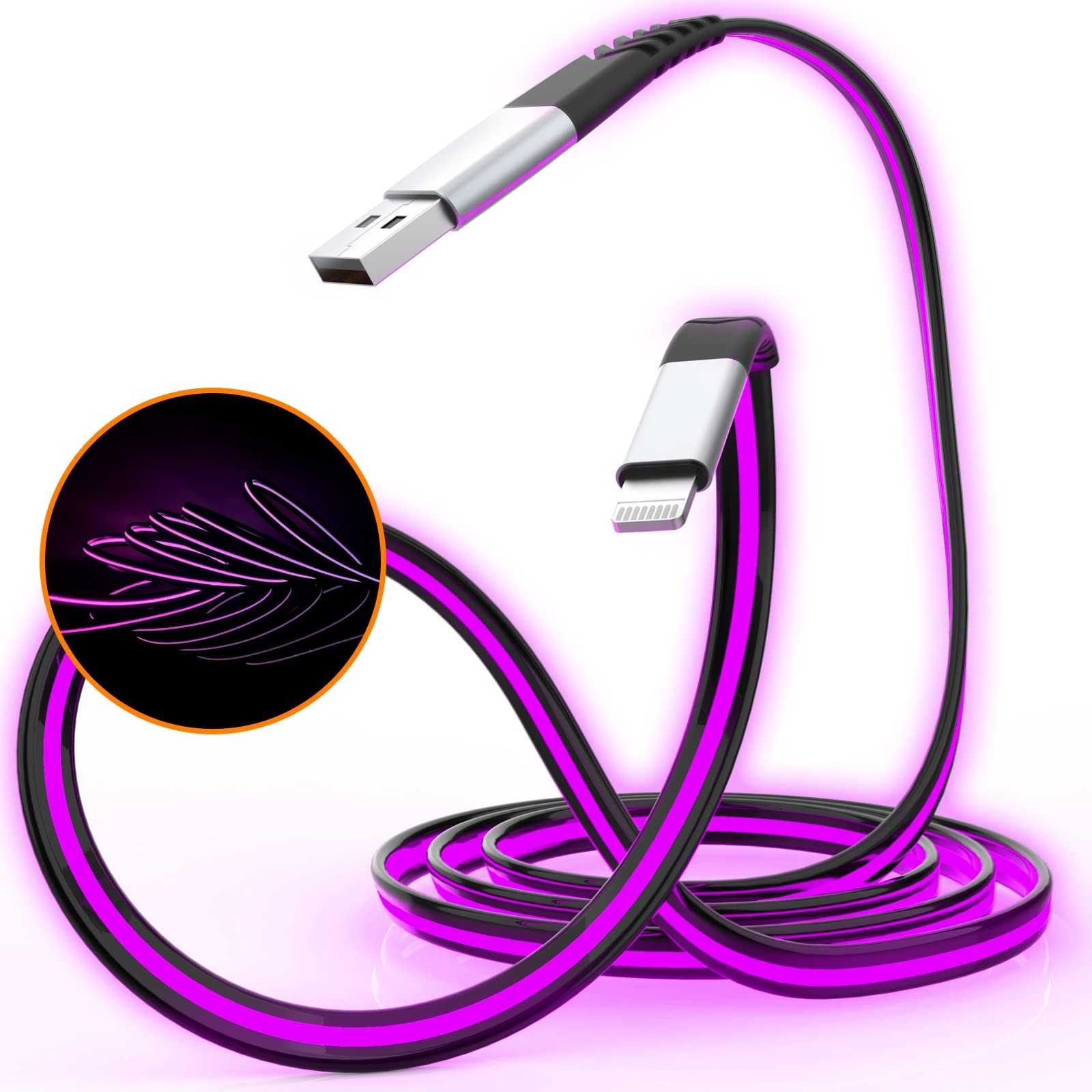 for iPhone Charger, 6FT Flat LED Lightning Cable [Apple MFi Certified ] USB Charging/Sync Lightning Cord Compatible with iPhone 14 13 12 11 Pro Pro Max Xs MAX XR X 8 7 6S, iPad and More (Purple)