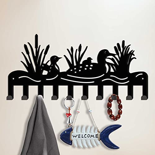 SUPERDANT Duck Reed Key Hook Animal Wall Hooks Decorative Hooks Wall Mounted Hook Hangers Iron Hook Coat Rack Wall Mounted with 10 Hooks for Hanging Key Wall Hooks Hats Black
