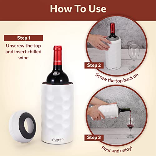 Wine Chiller - Premium Wine Bottle Chiller Double Walled, Vacuum Insulated Wine Cooler for Most 750mL Champagne and Wine Bottles - Iceless Wine Chiller with Up To 6 Hours Cold Temperature Retention