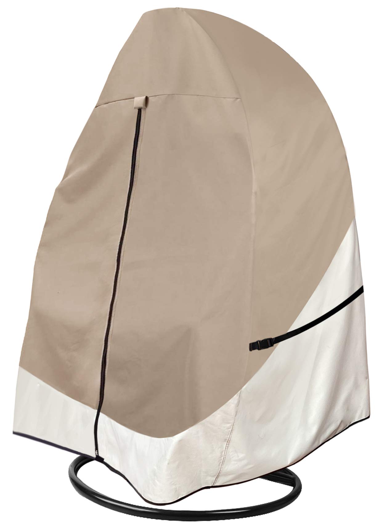 Porch Shield Patio Hanging Egg Chair Cover - 600D Waterproof Outdoor Double Seat Wicker Swing Egg Chair with Stand Protector, Light Tan & Khaki