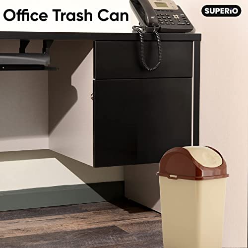 Superio Swing Top Trash Can, Waste Bin for Home, Kitchen, Office, Bedroom, Bathroom, Ideal for Large or Small Spaces - Beige (3 Pack - 4.5 Gal, 13 Gal)