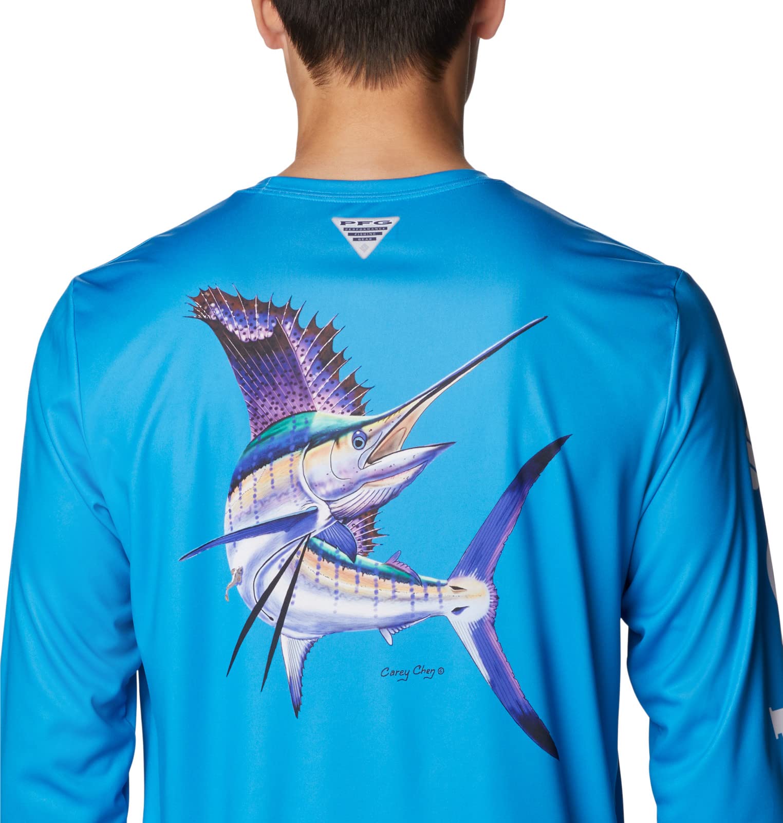 Columbia Men's Terminal Tackle PFG Carey Chen Long Sleeve, Compass Blue/Sailfish, X-Large