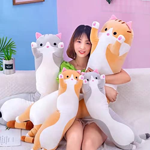 ZRLABL Long Cat Plush Pillow Plushie Stuffed Animal Body Pillow Cute Kitten Plush Throw Pillow Doll Toy Gift for Girlfriend Kids Birthday Christmas Festivals(Gray,19.7inch)