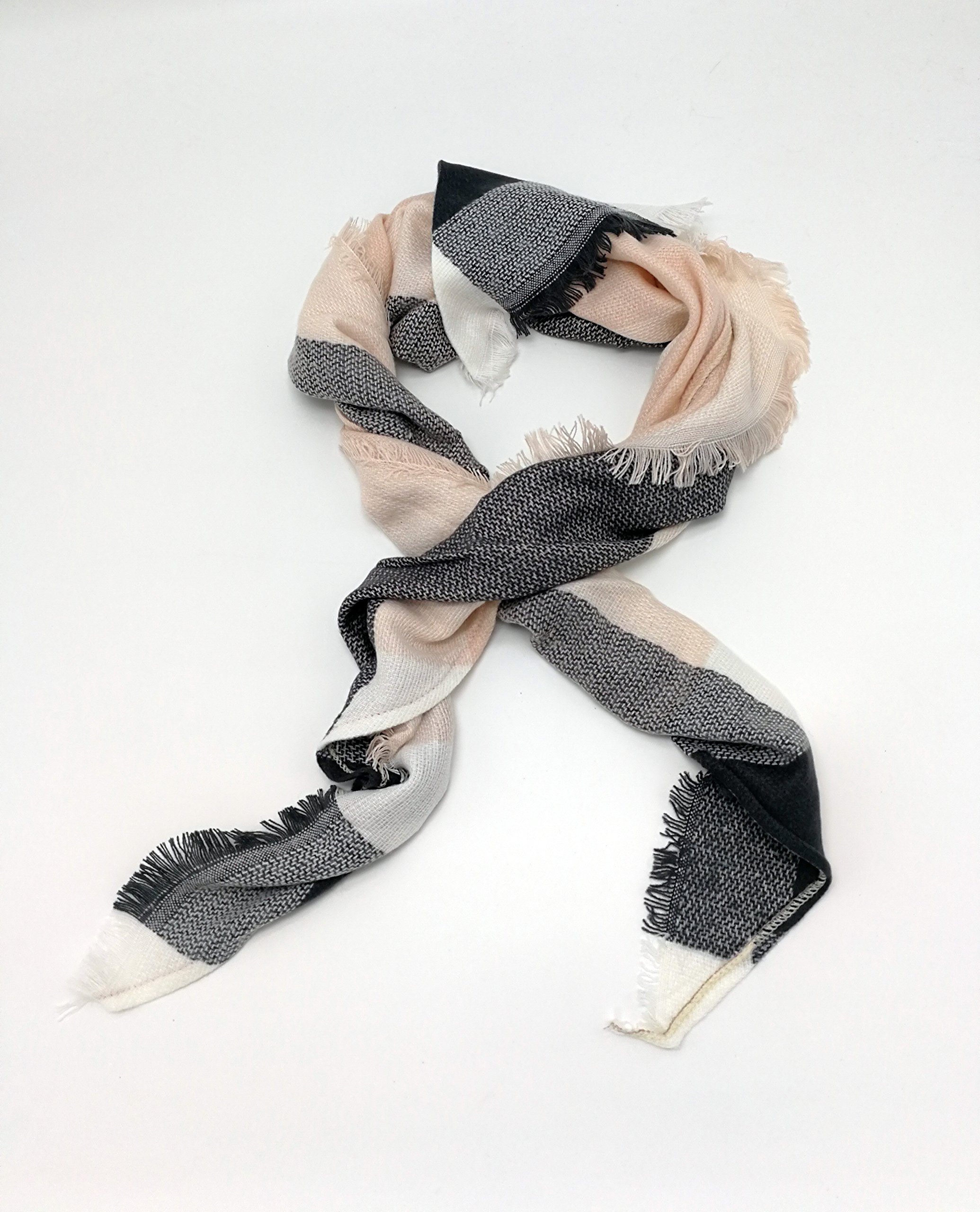 Wander Agio Womens Warm Scarf Triangle Winter Shawls Large Scarves Stripe Plaid Fichu Big Plaid Grey Pink 11