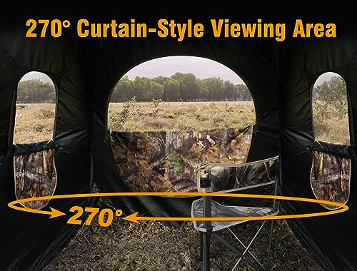 MOFEEZ Hunting Blind, 270°View with Silent Zipper Window 1-2 Pereson Ground Deer Stand Pop Up Tent with Portable Bag and Tent Stakes (Camo, 60 "Lx60 Wx64 H)