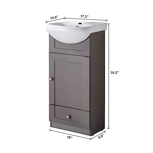 Mogiyin 18 Inch Vanity Small Bathroom Vanity,Modern Bathroom Vanities Small Bathroom Sink Vanity Combo with White Countertop Ceramic Vessel Sink,Narrow Bathroom Vanity 1 Door 1 Drawer Grey Khaki
