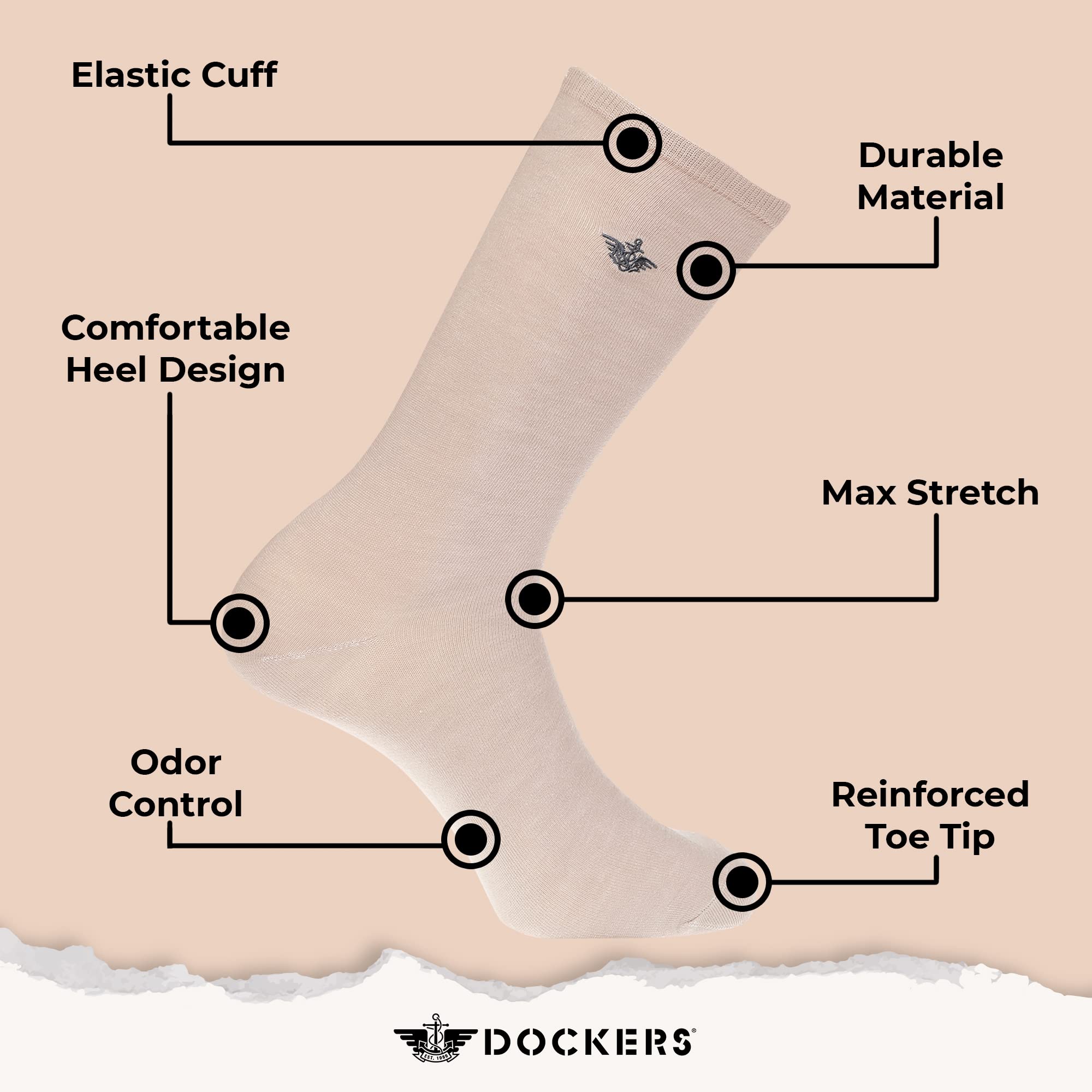 Dockers Men's Performance Socks - 3-Pack Flat Knit Athletic and Crew Socks for Men, Tan Multi