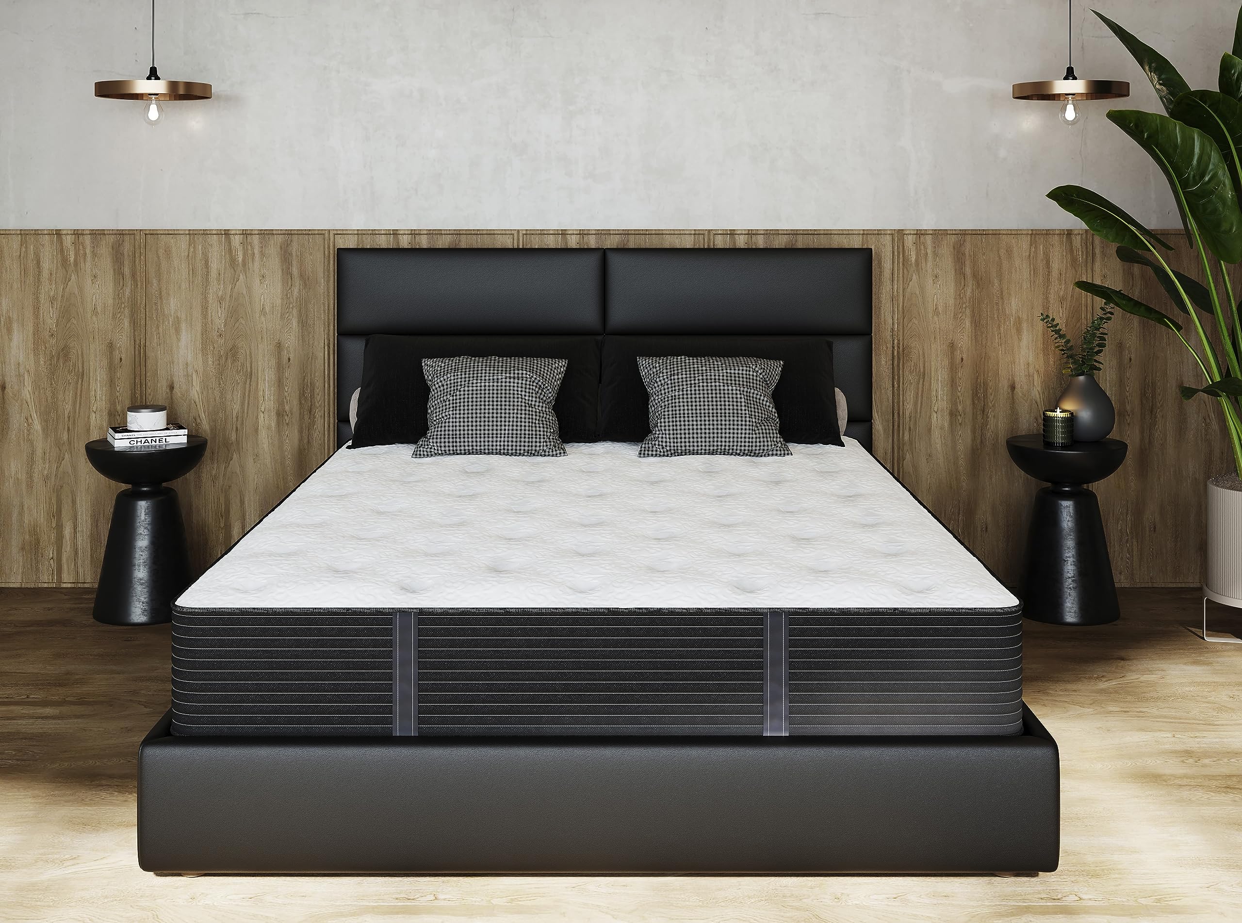 Mielmoon & Elegance Hybrid Mattress Heavy Duty Support-Firm Premium Luxury Motion Isolation/White-Black Natural Latex/Back Pain Relief, Made in USA (Firm,Full XL)