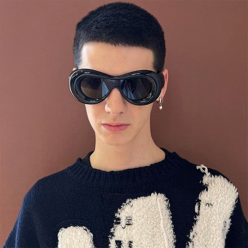 FEISEDY Oversized Inflated Oval Sunglasses for Women Men Fashion Thick Frame Y2K Glasses Funny Aesthetic Shades B9088 (Black, 60MM)