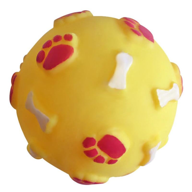 Interactive Squeaky Pet Chew Ball with Bone Print for Puppies, Dog Toy for Chewing and Dental Health