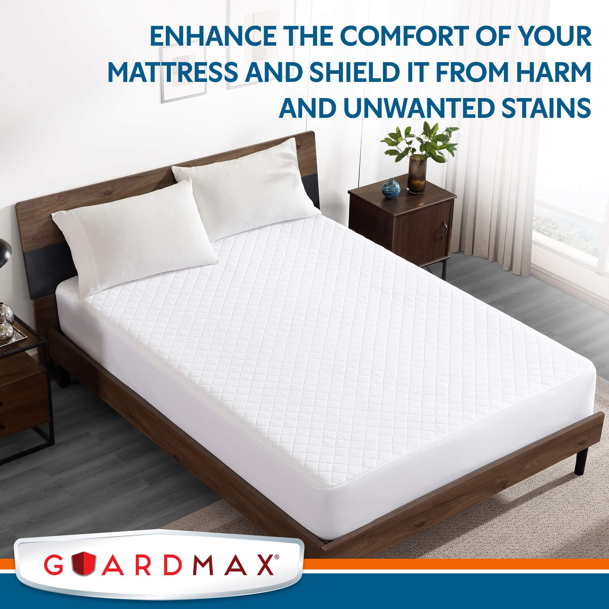 Guardmax Waterproof Quilted Fitted Mattress Pad | Hypoallergenic Cover | Breathable, Noiseless Barrier | Queen (60 x 80 x 15)