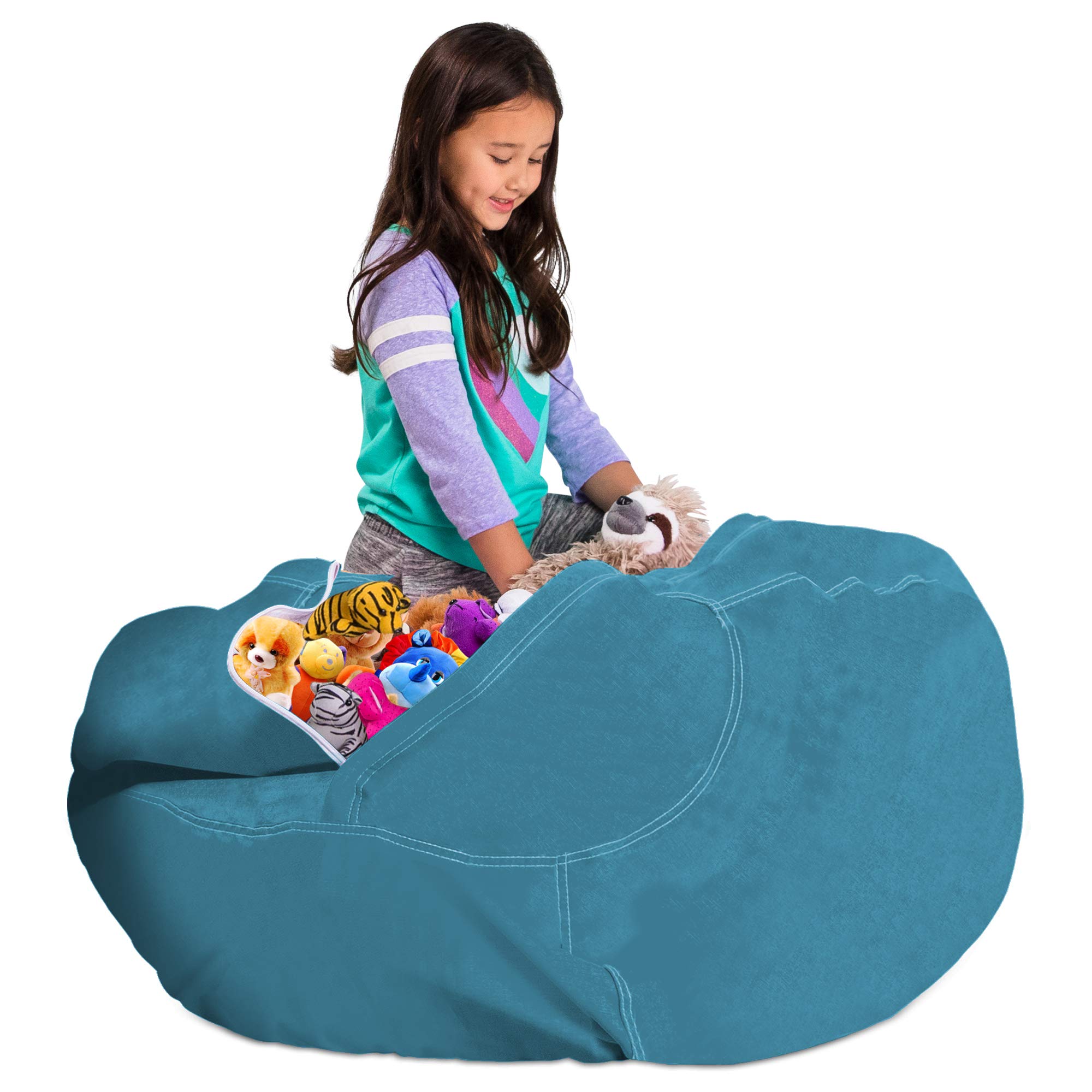 Posh Stuffable Kids Stuffed Animal Storage Bean Bag Chair Cover - Childrens Toy Organizer, X-Large 48" - Heather Teal