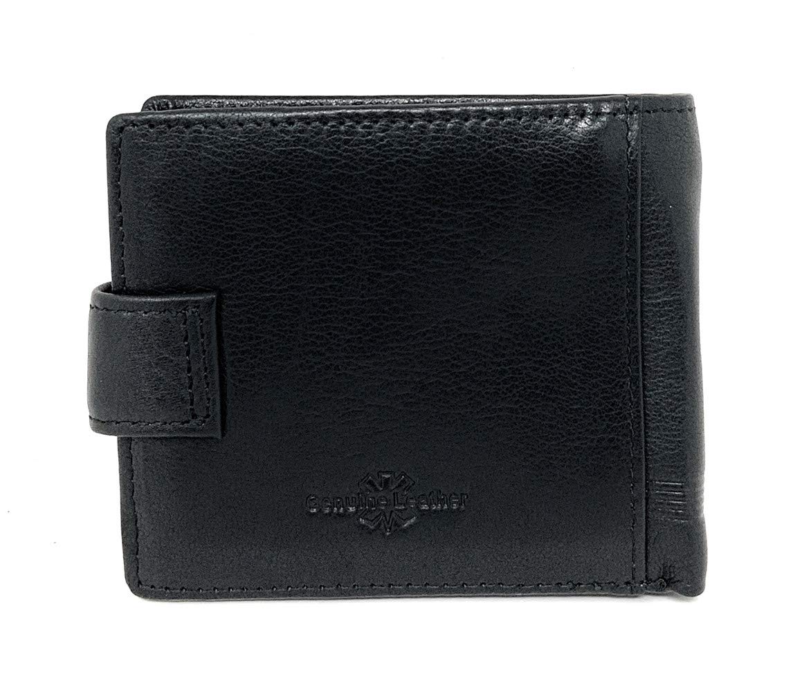 Texas West Genuine Plain Leather Men's RFID Short Bifold Buckle Wallet in 2 colors (Black)