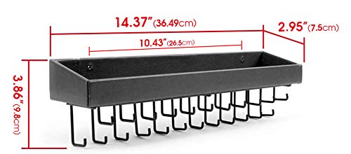 J JACKCUBE DESIGN Jewelry Organizer Necklace Holder with 23 Hooks, Wall Mounted Necklaces Bracelet Earrings Ring Holder Hanger with Shelf (Black, 14.37 x 2.95 x 3.86 inches) - MK208A