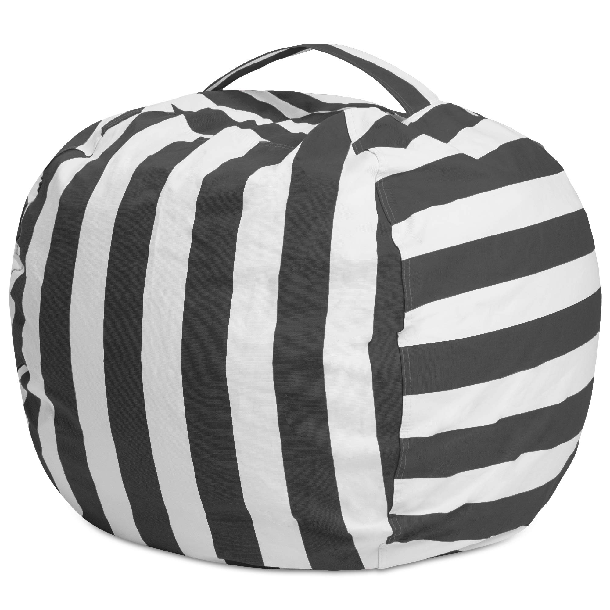 Posh Stuffable Kids Stuffed Animal Storage Bean Bag Chair Cover - Childrens Toy Organizer, X-Large 48" - Canvas Stripes Gray and White