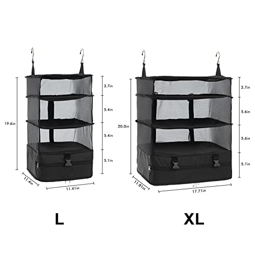 Surblue Hanging Closet Storage Bag Collapsible 3-Shelf Washable Oxford Fabric with 2 Hooks (L 11.41 * 11.41 * 19.68in, Black)