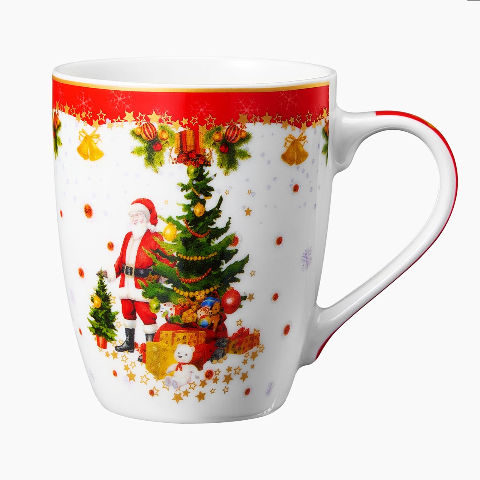 GUTE Christmas Tree & Santa Festive Mug - Ceramic Microwave & Dishwasher Safe - 10.5oz Holiday Mugs for Coffee, Hot Chocolate, Eggnog - Merry Christmas - Elf & Santa Design - Red & Green Great Gift!