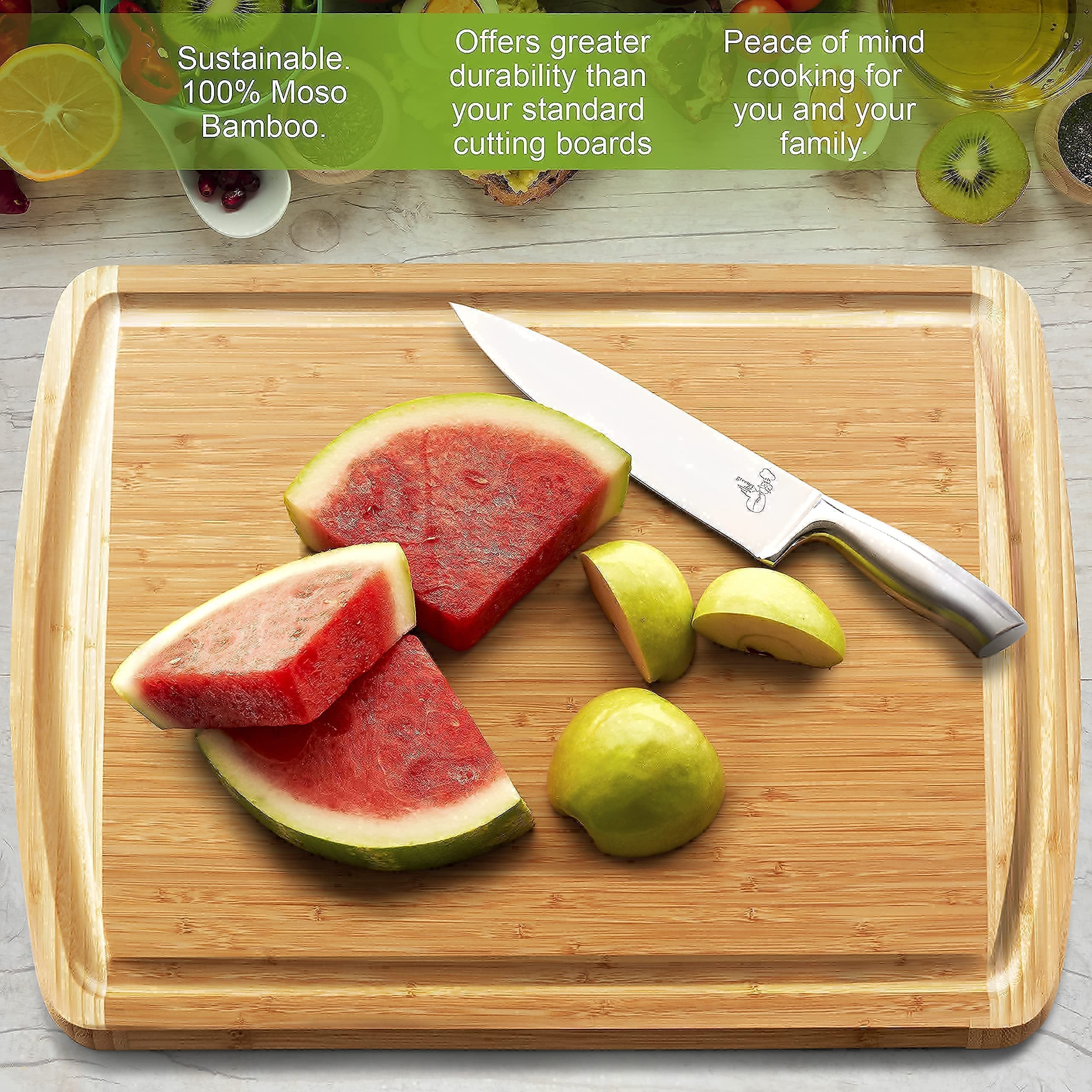 Extra Large Bamboo Cutting Board - XL Wood Cutting Board - 18 x 12.5" and Medium-Large Wood Cutting Board : 14.5 x 11.5 Inches