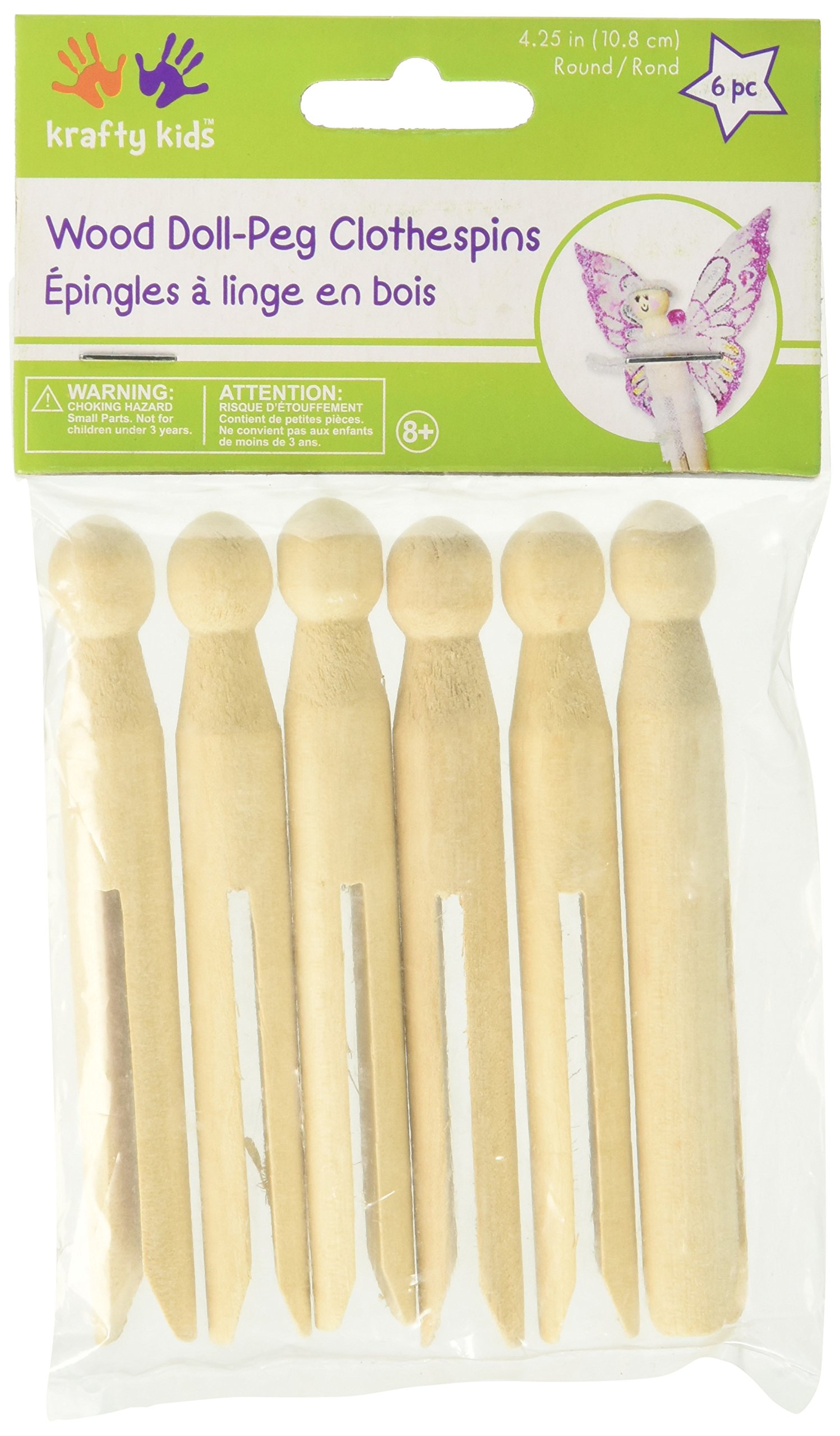 Multicraft Imports Wood Doll-Peg Clothespins Round-Natural 4.25" 6/Pkg (27126926)
