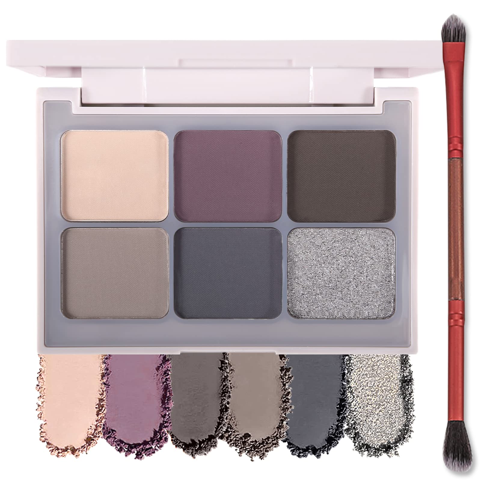 Erinde Matte Shimmer Eyeshadow Palette Makeup - 6Neutral Matte Shimmer Shades, Ultra-Blendable, Rich Colors, Velvety Pigmented Eye Shadow, Makeup Set Includes Mirror & Brush, Great for Travel, 04#