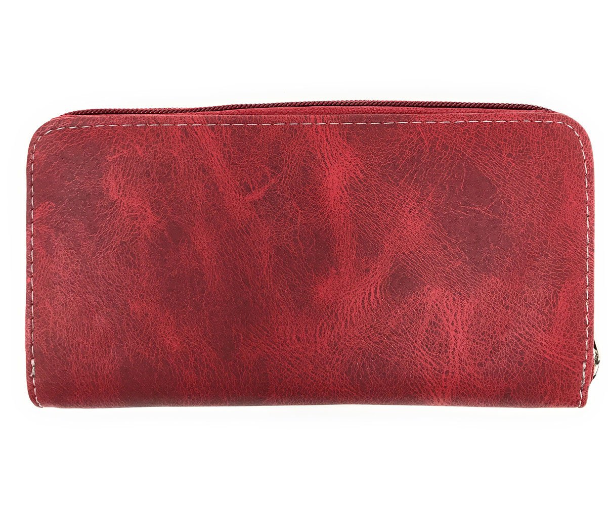 Texas West Women's Embroidered Metal Skull Purse Handbag and Wallet set in 7 colors (Red Wallet)