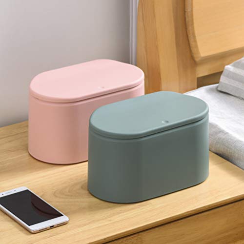 Ipetboom Garbage can with Lid Plastic Bins Press-Button Trash Can Plastic Desktop Garbage Can Oval Waste Paper Basket Container with Lid for Kitchen Bathroom Bedroom Small Containers