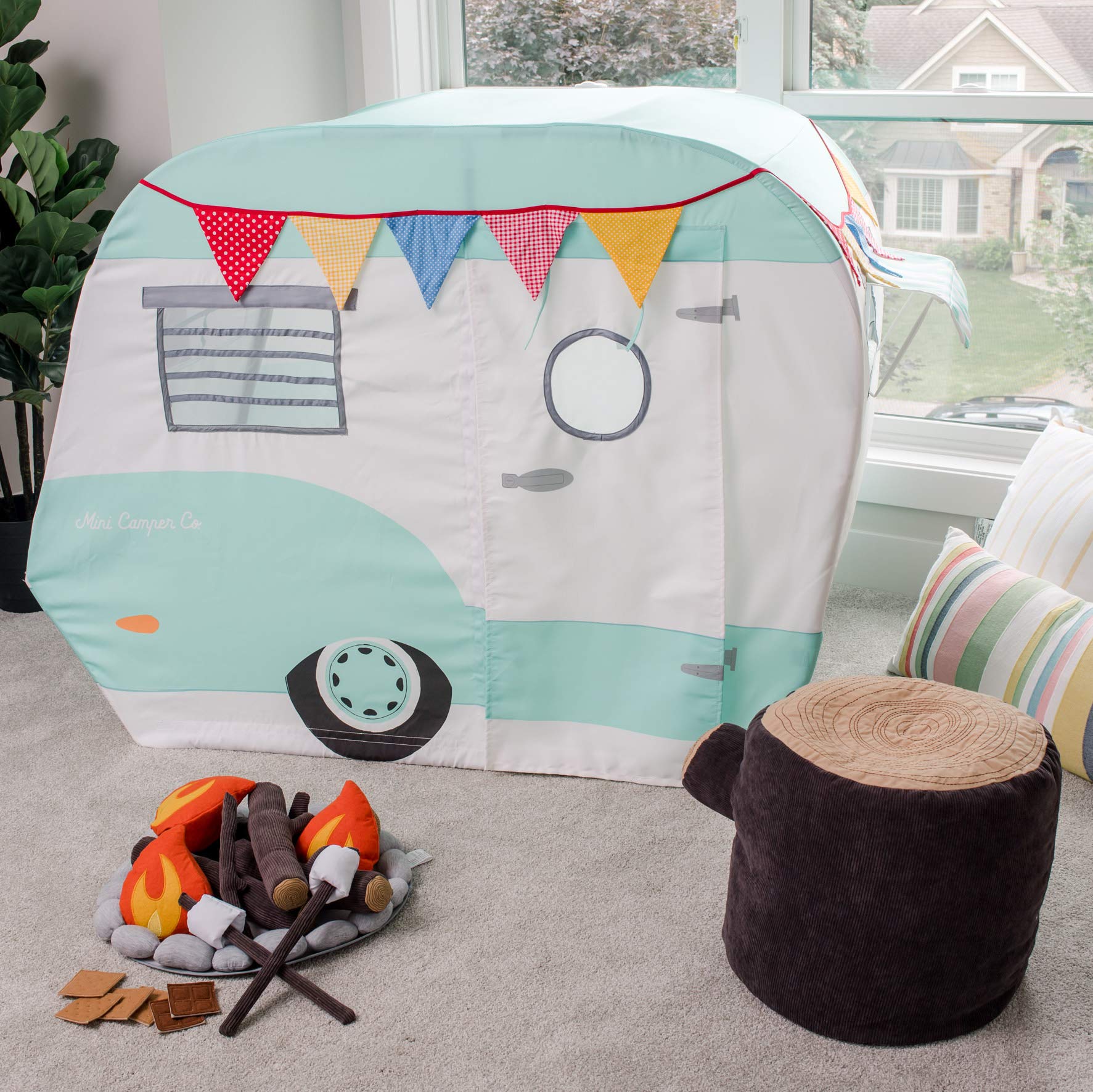 MindWare Tree Stump Stool Pouf for Kids β 14 x 19 inch - Polyester Seat β Easy to spot Clean