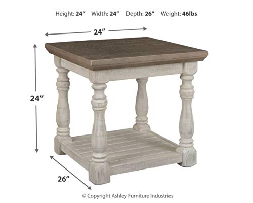 Signature Design by Ashley Havalance Farmhouse Square End Table with Floor Shelf, Vintage Gray & White with Weathered Finish
