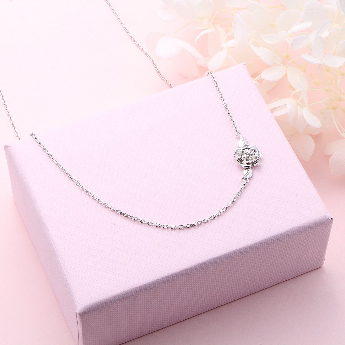 DAOCHONG S925 Sterling Silver Jewelry Sideways Camellia Flower Choker Necklace 14+4"