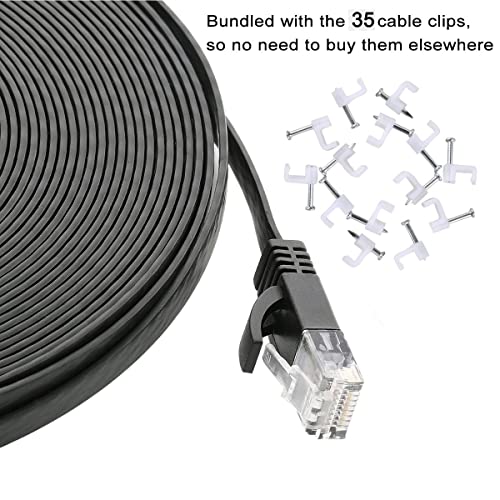 Cat 6 Ethernet Cable 100 ft, Outdoor&Indoor, 10Gbps Support Cat8 Cat7 Network, long Flat Internet LAN Patch Cord, Cat6 Solid Fast Speed weatherproof Cable for Router, Modem, PS4/5, Xbox, Gaming, Black