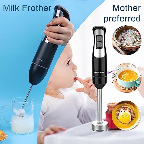 Immersion Blender Handheld, Hand Blender with 500ml Food Chopper, 600ml Container, Milk Frother, Egg Whisk, Puree Infant Food, Smoothies, Sauces and Soups β Black