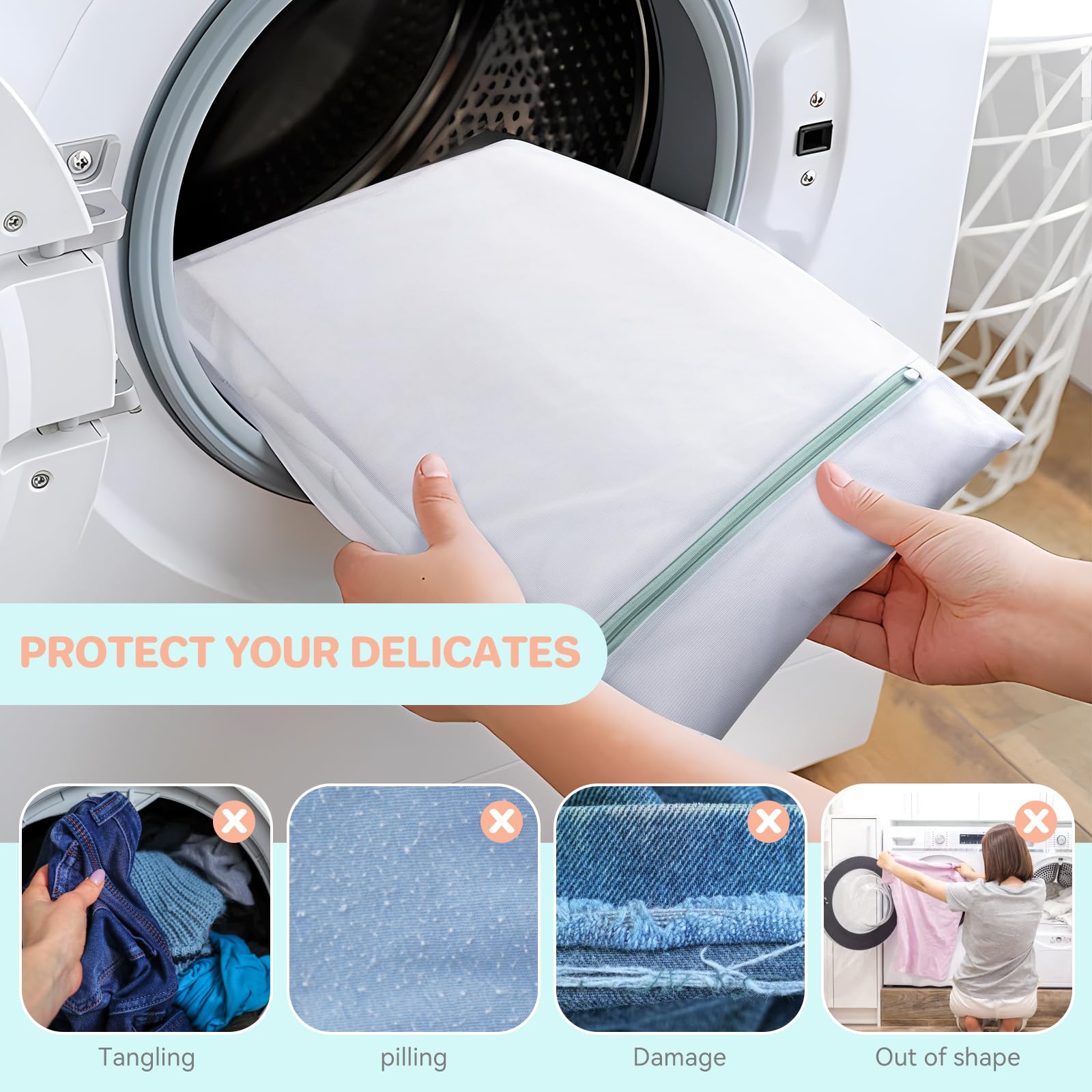 Iorbur Small Laundry Net for Washing Machine, Laundry Net 30 x 40 & 40 x 50 cm, Suitable for Sweaters, Coats, Socks, Shirts, Stuffed Animals, Jeans, etc. - 2 Pieces