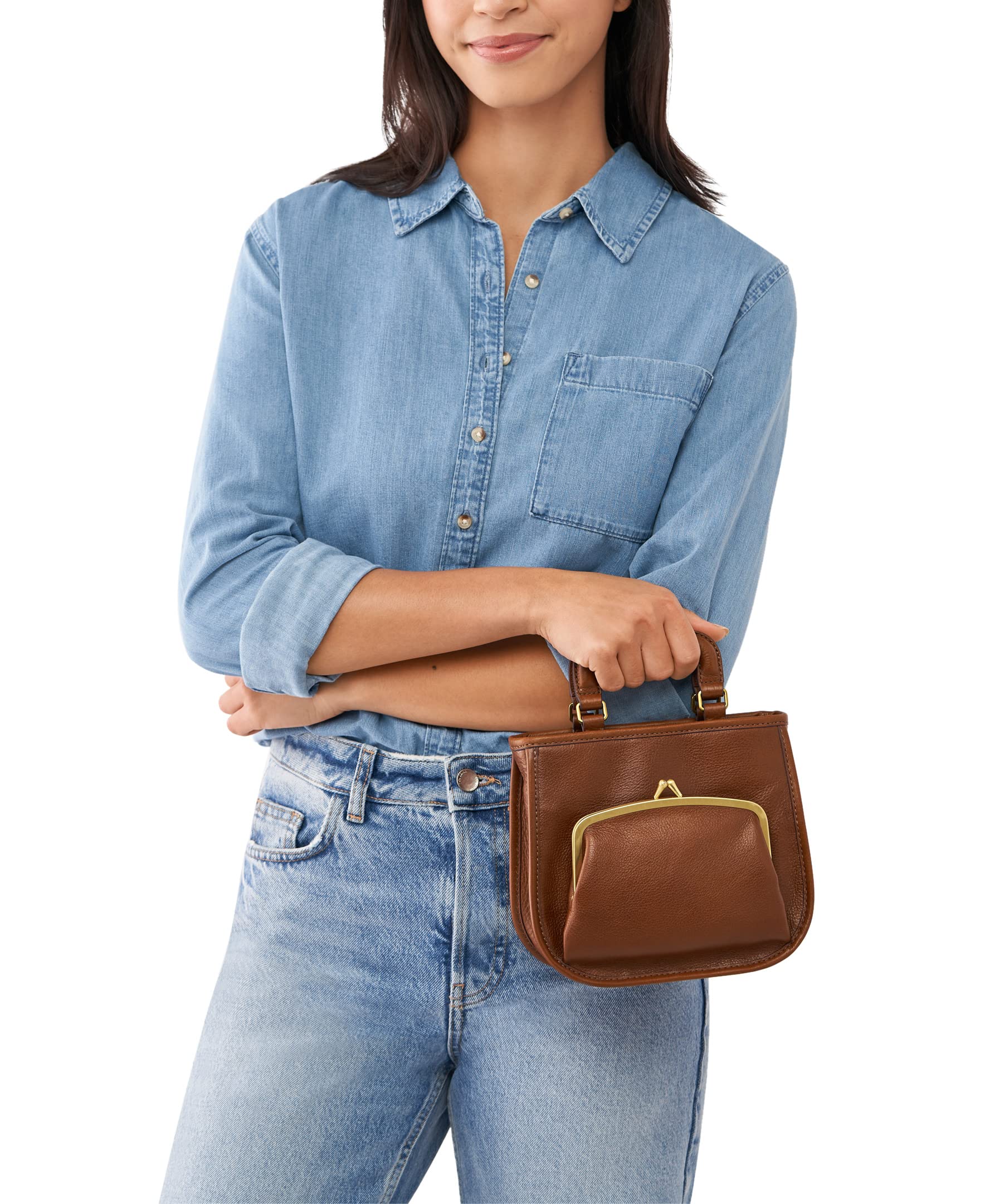 Fossil Women's Vintage Leather Frame Satchel Purse Handbag, Brown (Model: ZB1808200)