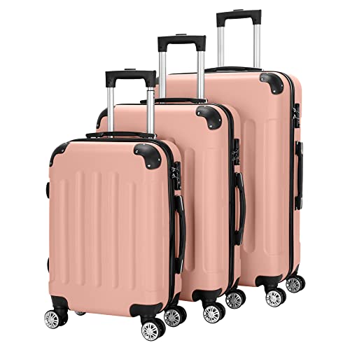 Karl home 3-Piece Luggage Set Travel Lightweight Suitcases with Rolling Wheels, TSA lock & Moulded Corner, Carry on Luggages for Business, Trip, Rose Gold (20"/24"/28")