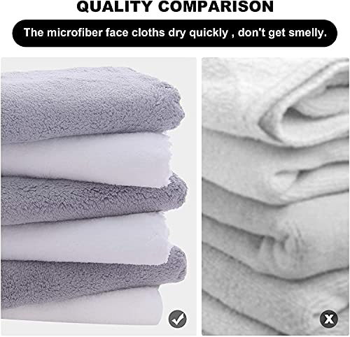 MOONQUEEN 30 Pack Microfiber Face Towel - Premium Soft Makeup Remover Cloths (White-Grey, 30 Pack)
