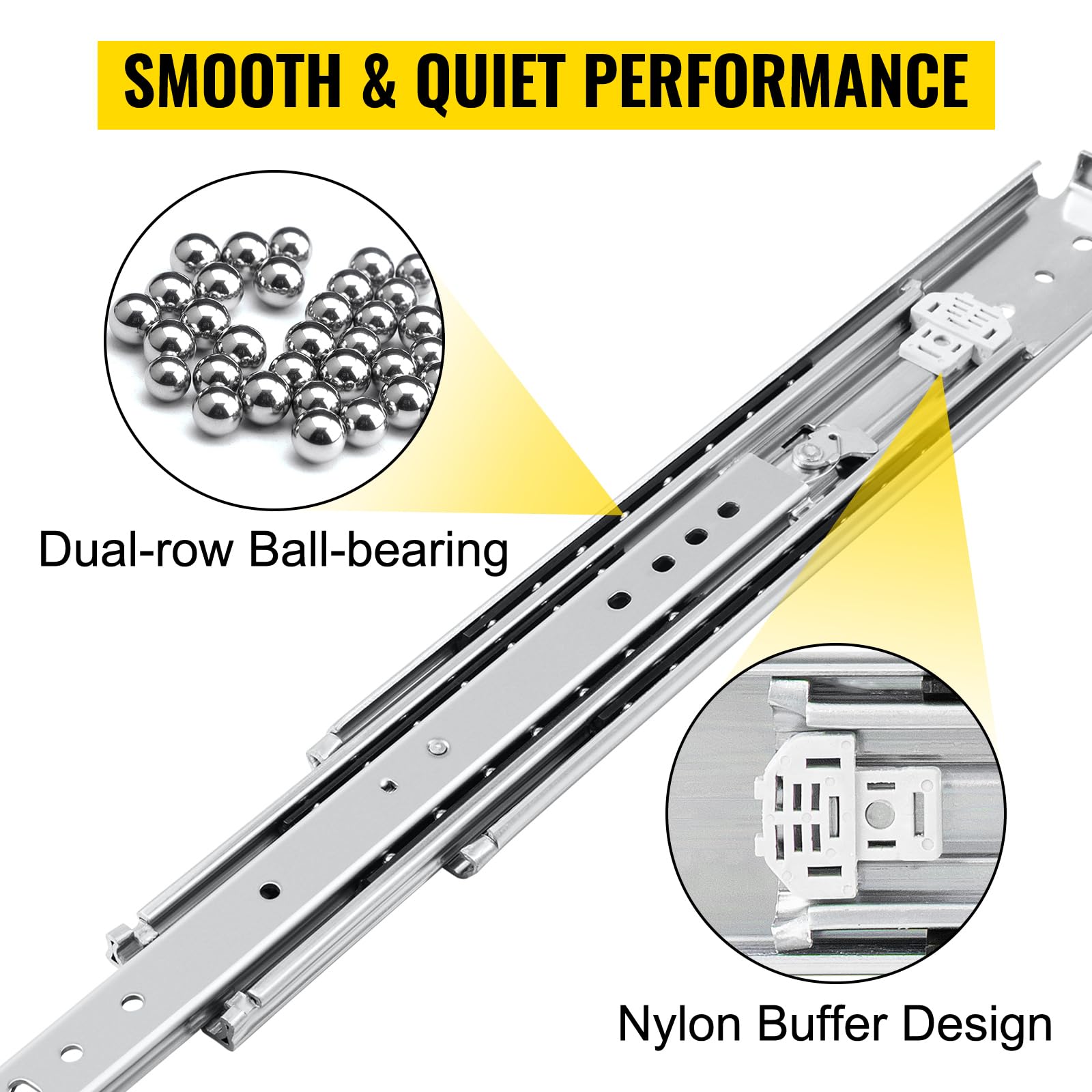 VEVOR Drawer Slides 18inch, 1 Pair Locking Drawer Slides 500lbs Load Capacity, Side Mount Ball Bearing, 3-Fold Full Extension