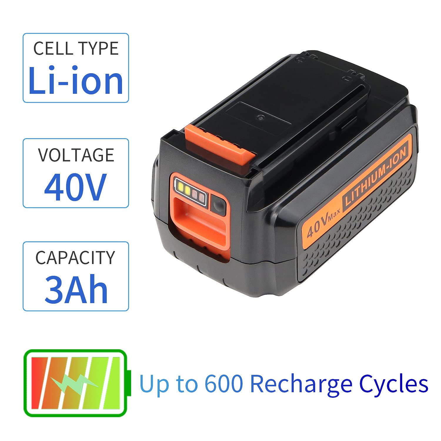 Powerost 40V MAX Lithium Battery: Replacement for Black and Decker 40 Volt LBX2040 LBXR2036 LBXR36 LBX1540 LBX2540 Compatible with 36V Li Ion Charger