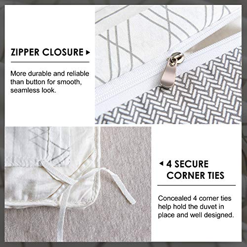 WARMDERN Grey Stripe Boho Duvet Cover Set King, 3pcs Ultra Soft Breathable Aztec Cotton Comforter Cover with Zipper Ties, 1 Bohemian White Duvet Cover & 2 Pillowcase(King,Grey)