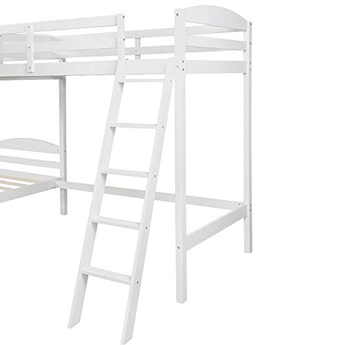 L-Shaped Triple Bunk Bed, Twin Over Twin Corne Bunk Bed Attached a Twin Loft Bed,Triple Bunk for Kids,3 Bed Bunk Beds with Guardrails and Angle Ladder for Boys Girls Teens