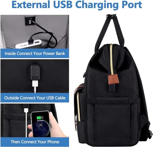 kasibon17.3 inch Laptop Backpack for Women, Large Wide Top Open Travel Backpack Work Bag Water Resistant Anti Theft Backpack with Charging Port
