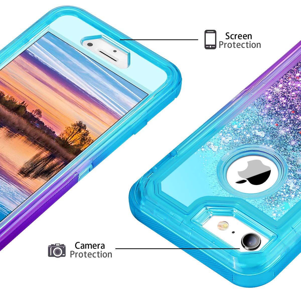 Coolden Case for iPhone 6S Plus Case Protective Glitter Case for Women Girls Cute Bling Sparkle Heavy Duty Hard Shell Shockproof TPU Case for 5.5 Inches iPhone 6 Plus 7 Plus 8 Plus, Aqua Purple