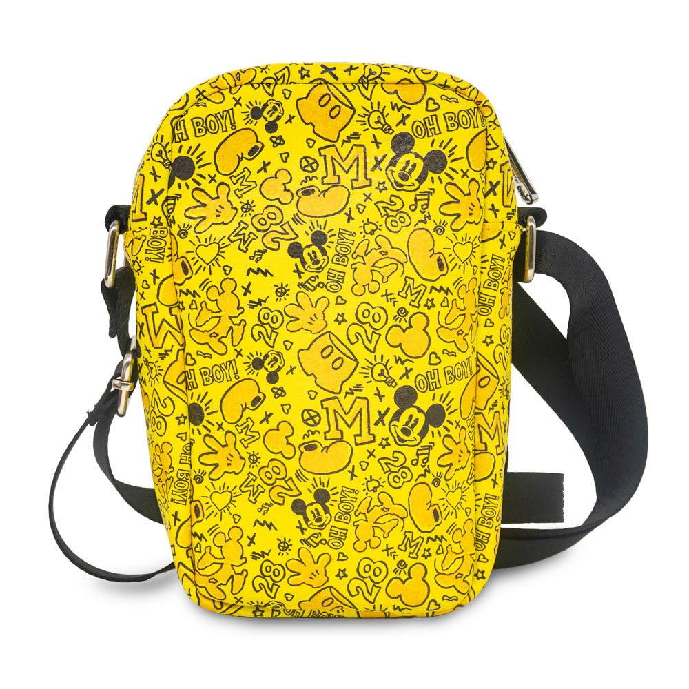 Disney Bag, Cross Body, Mickey Mouse Icon Doodles Collage, Yellows, Vegan Leather