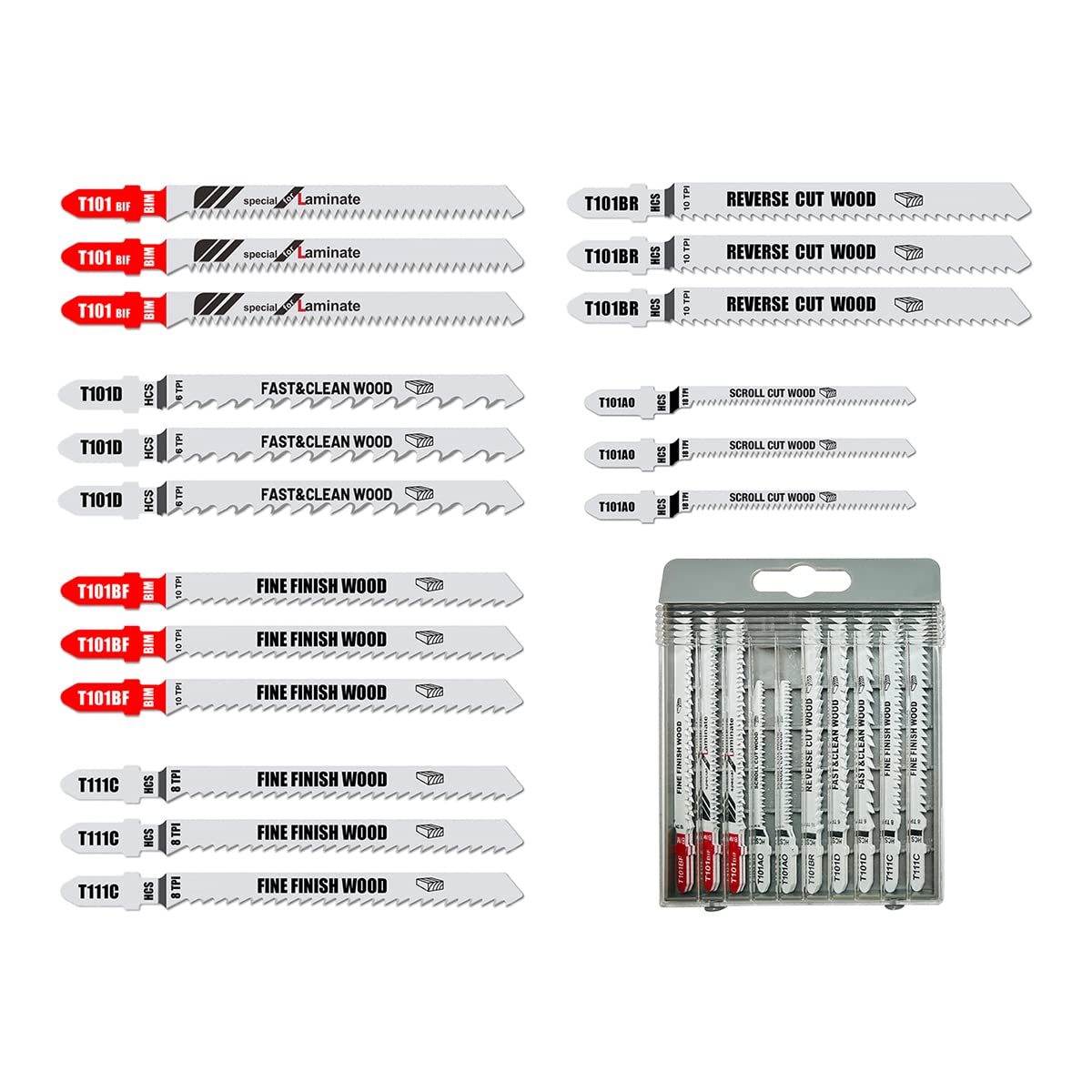 FOXBC Jigsaw Blades for Wood, T-Shank, 18 Pack (T101BR, T101AO, T101BF, 101BIF, T101D, T111C)