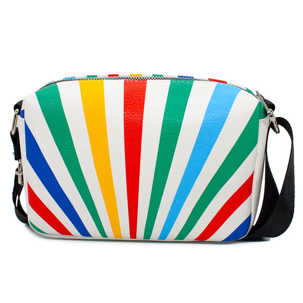 Disney Bag, Cross Body, Rectangle, Mickey Mouse Smiling Sunburst Rays Pose, White Multi Color, Vegan Leather